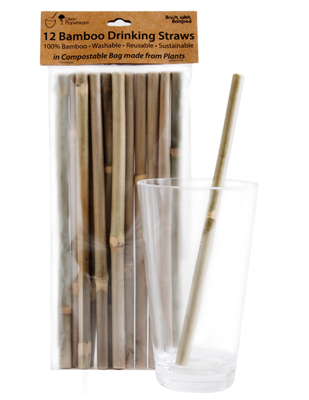 Bamboo Drinking Straws 12-pack : Sustainable - Brush with Bamboo