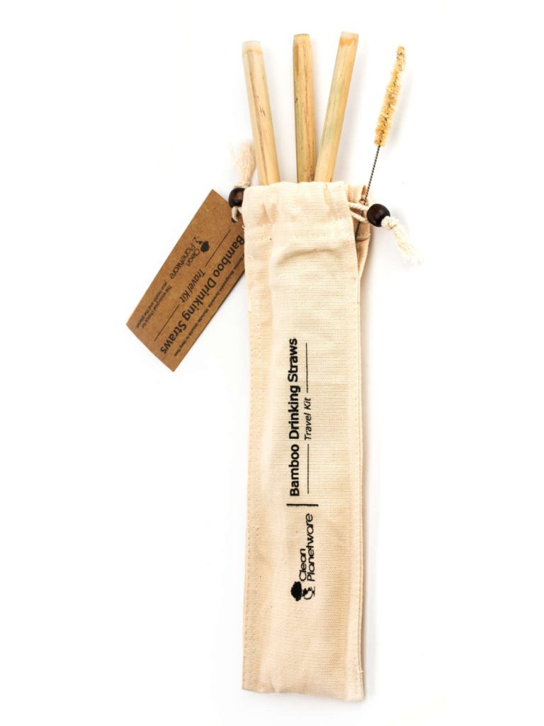 Bamboo Drinking Straws Travel Kit - Gift Pack of 4 - Brush with Bamboo